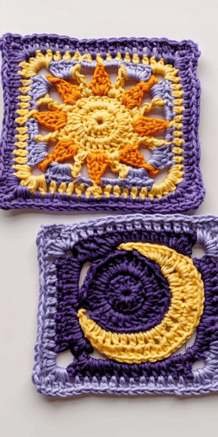 Sun and Moon Crochet Granny Square Pattern - CRAFTSFORALL